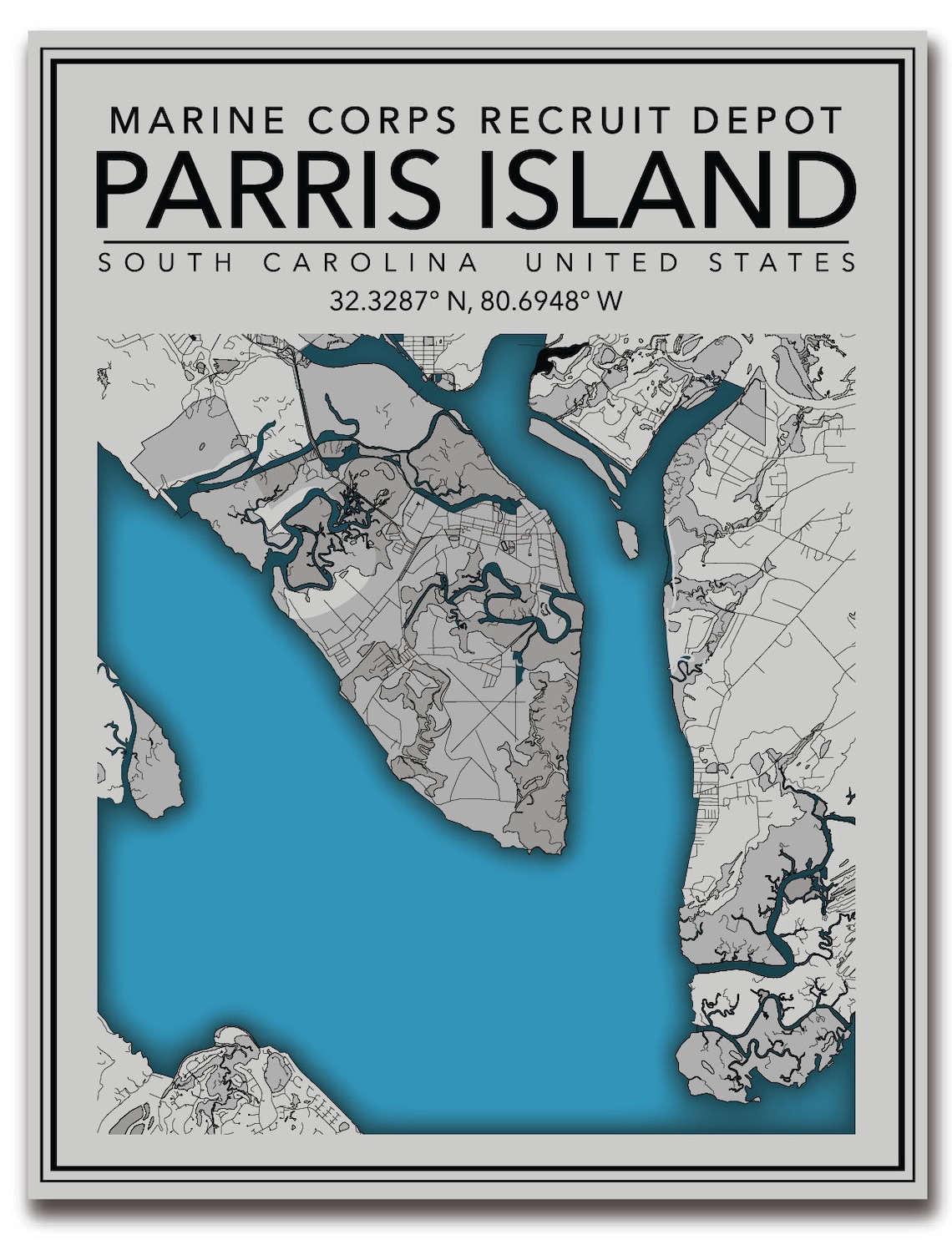 Wall Art Map Marine Corps Recruit Depot Parris Island- South Carolina ...