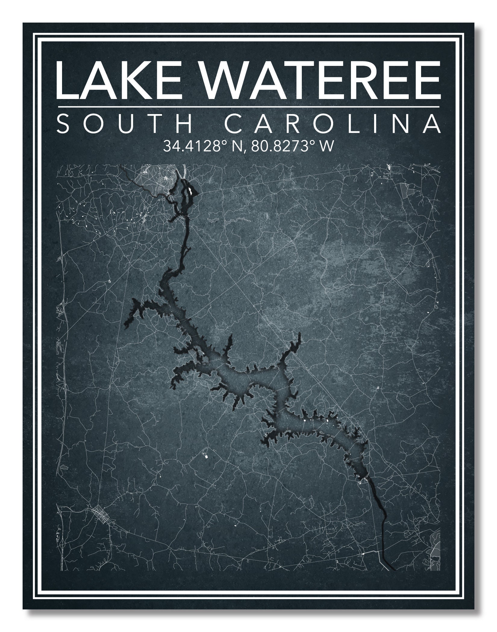 Wall Art Map Print of Lake Wateree South Carolina - Etsy