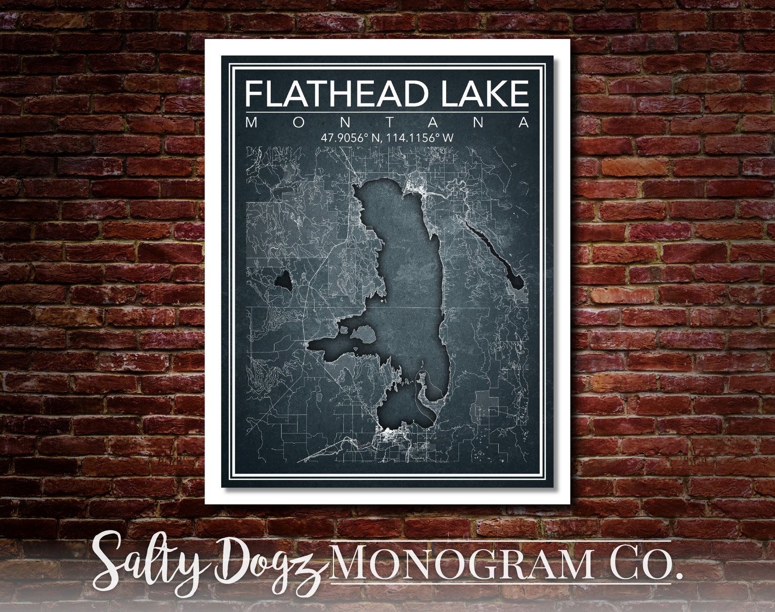 Wall Art Map Print of Flathead Lake Montana - Etsy