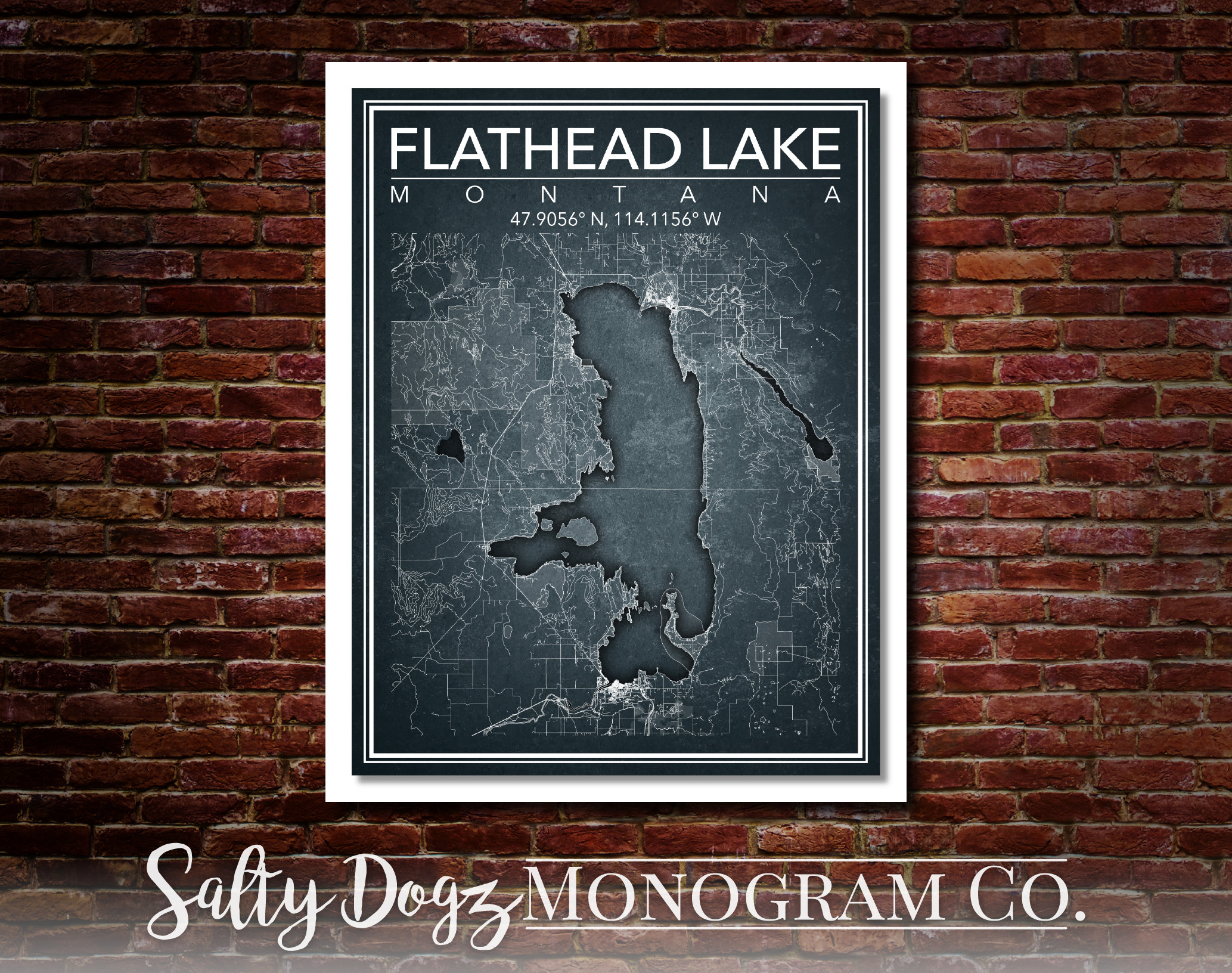Wall Art Map Print of Flathead Lake Montana - Etsy