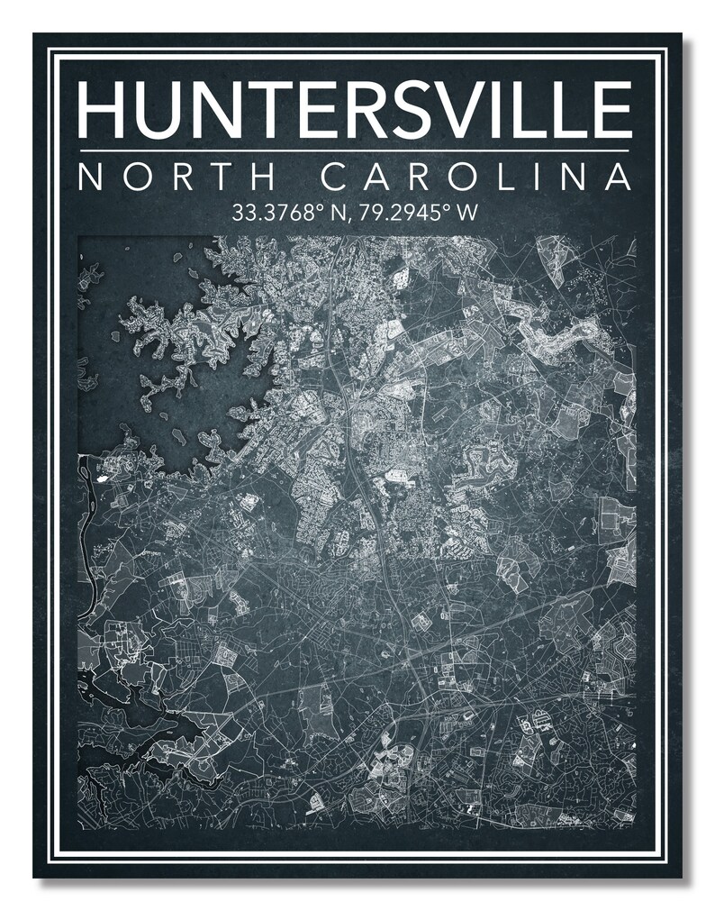 Wall Art Map Print of Huntersville North Carolina - Etsy