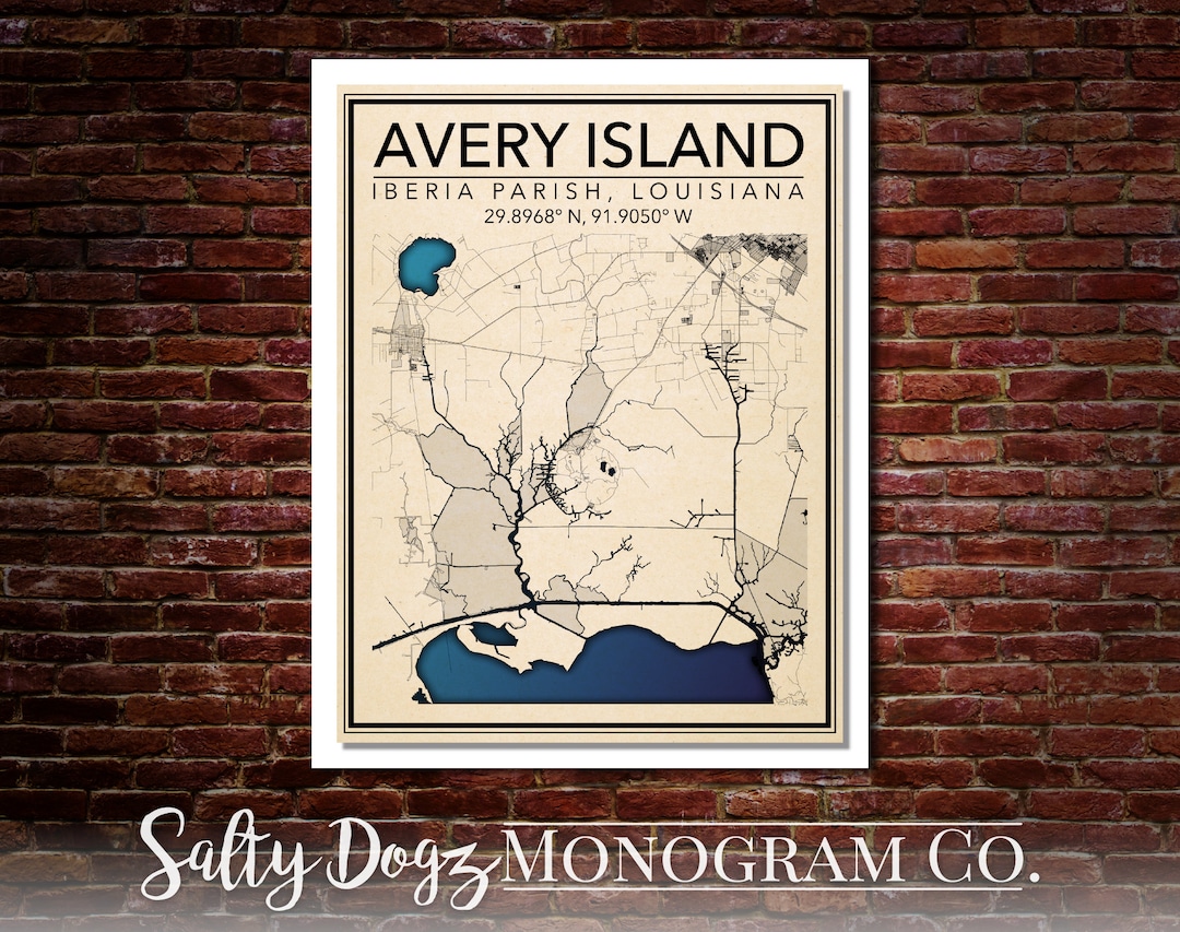Wall Art Map Print of Avery Island, Iberia Parish, Louisiana! - Etsy