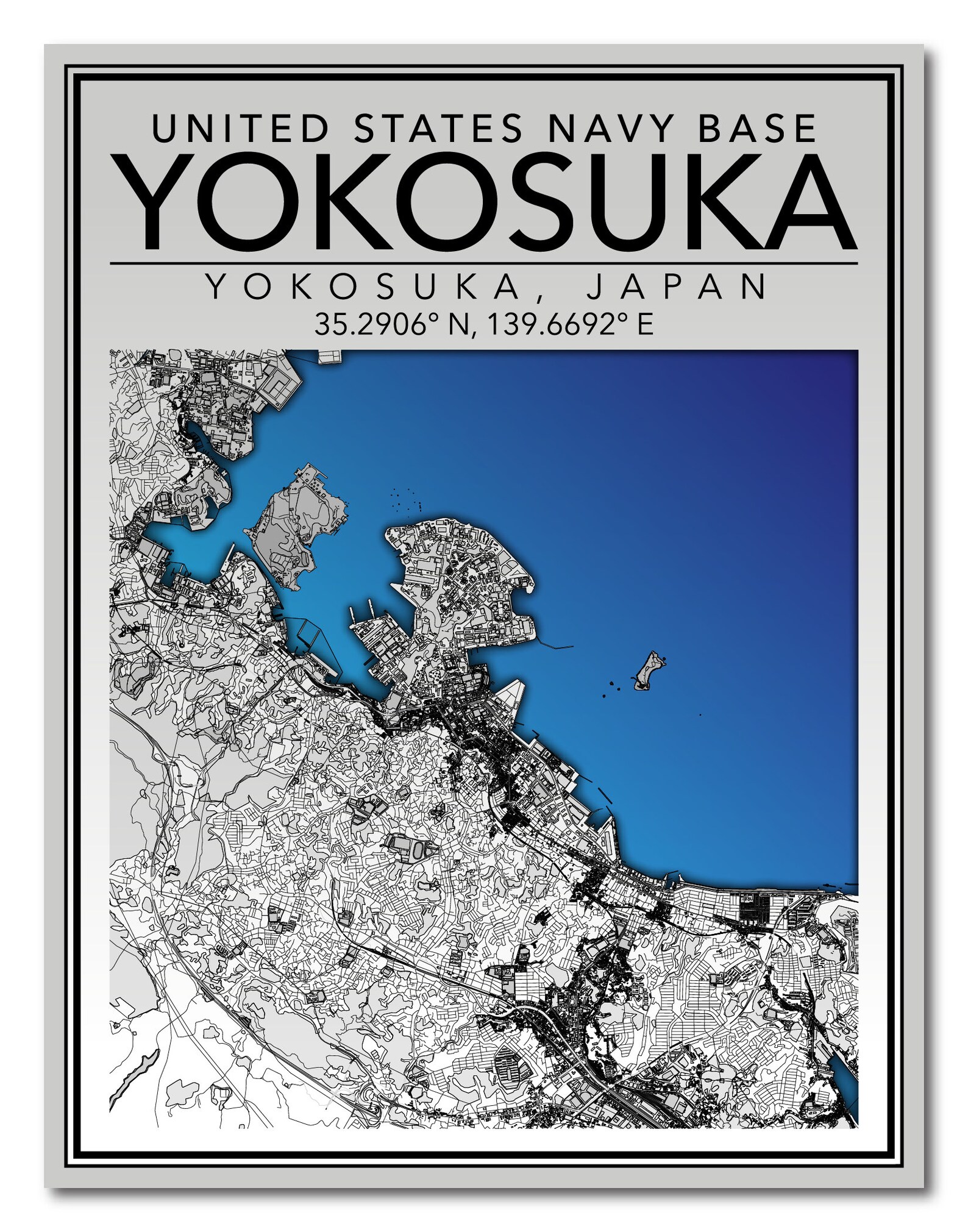 Wall Art Map Print of US Naval Base Yokosuka, Japan! - Etsy