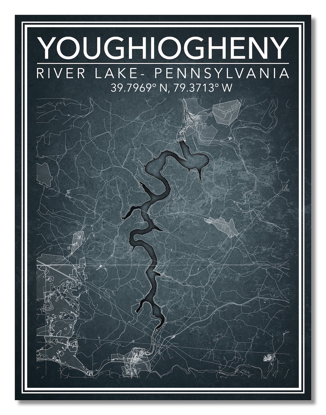 Wall Art Map Print of Youghiogheny River Lake Pennsylvania - Etsy España