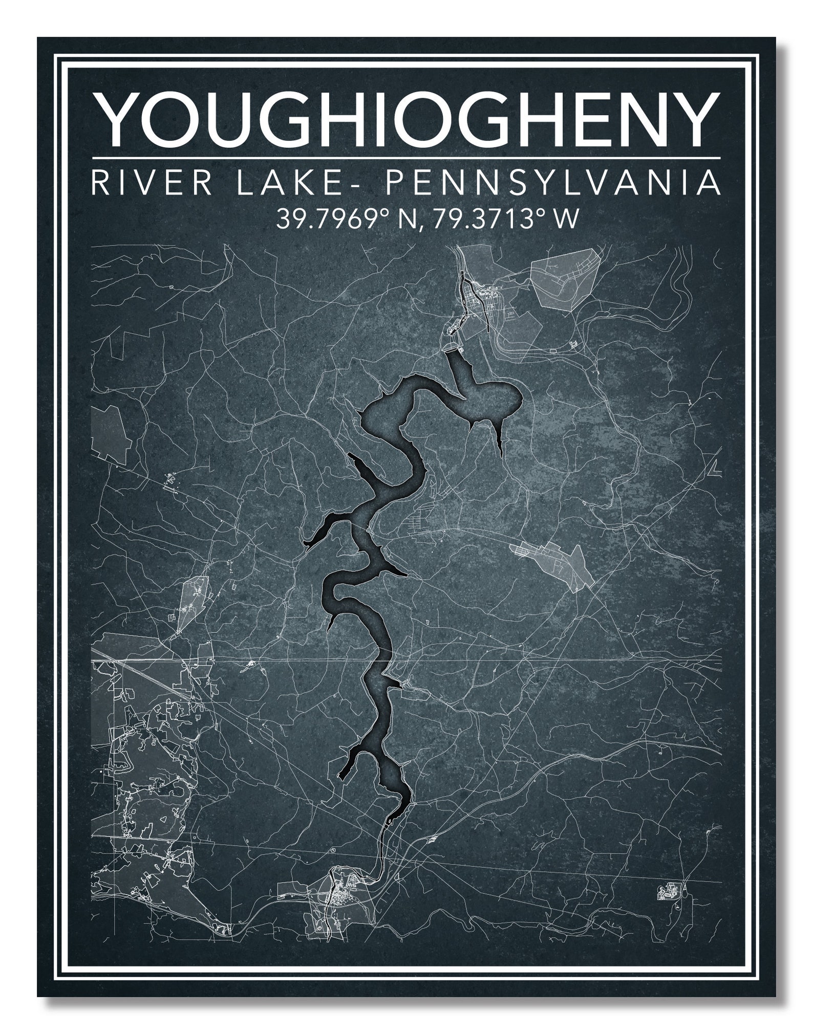 Wall Art Map Print of Youghiogheny River Lake Pennsylvania - Etsy