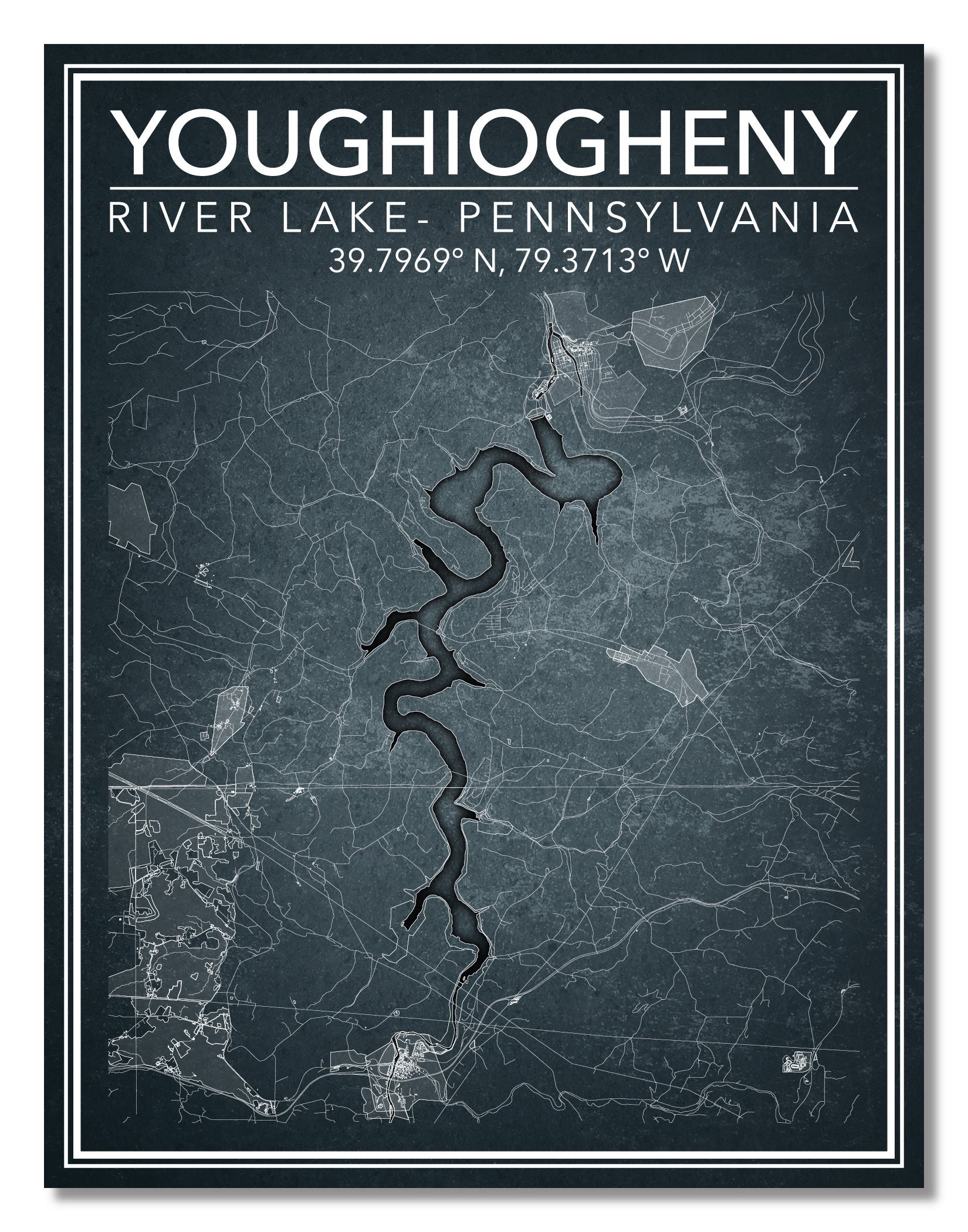 Wall Art Map Print of Youghiogheny River Lake Pennsylvania - Etsy