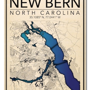 Wall Art Map Print New Bern, North Carolina!! - Etsy
