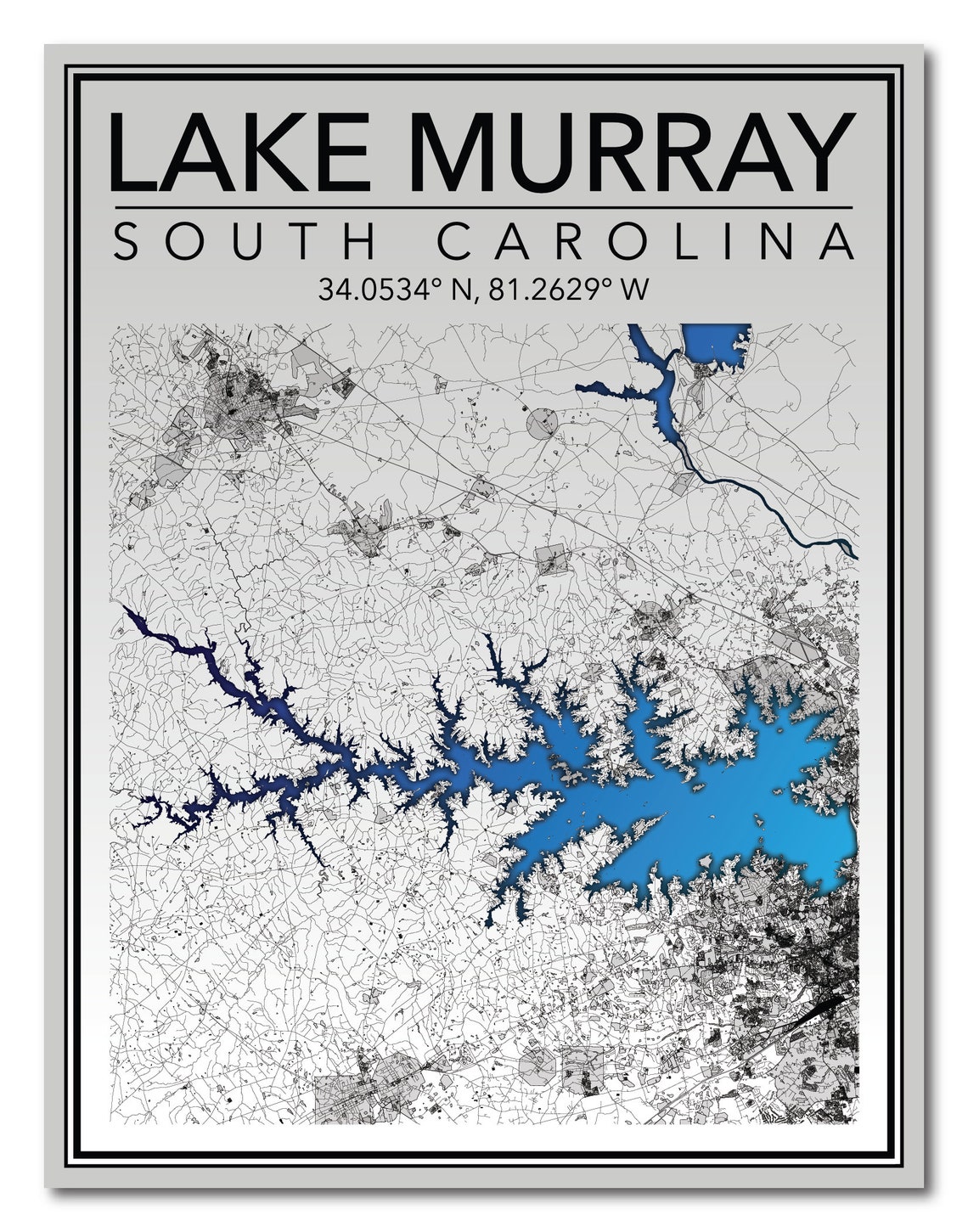 Wall Art Map Print of Lake Murray, South Carolina!!! - Etsy