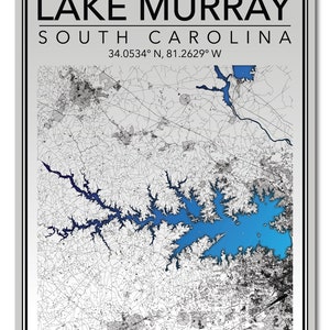 Wall Art Map Print of Lake Murray, South Carolina!!! - Etsy