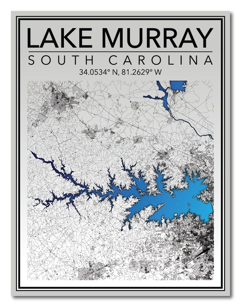 Wall Art Map Print of Lake Murray, South Carolina!!! - Etsy