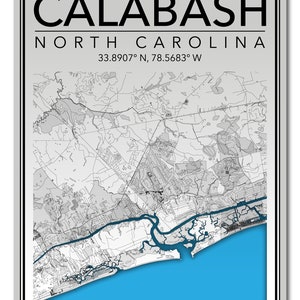 Wall Art Map of Calabash, North Carolina - Etsy Hong Kong