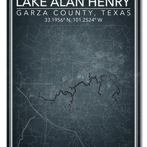 Wall Art Map Print of Lake Alan Henry, Garza County, Texas, United ...