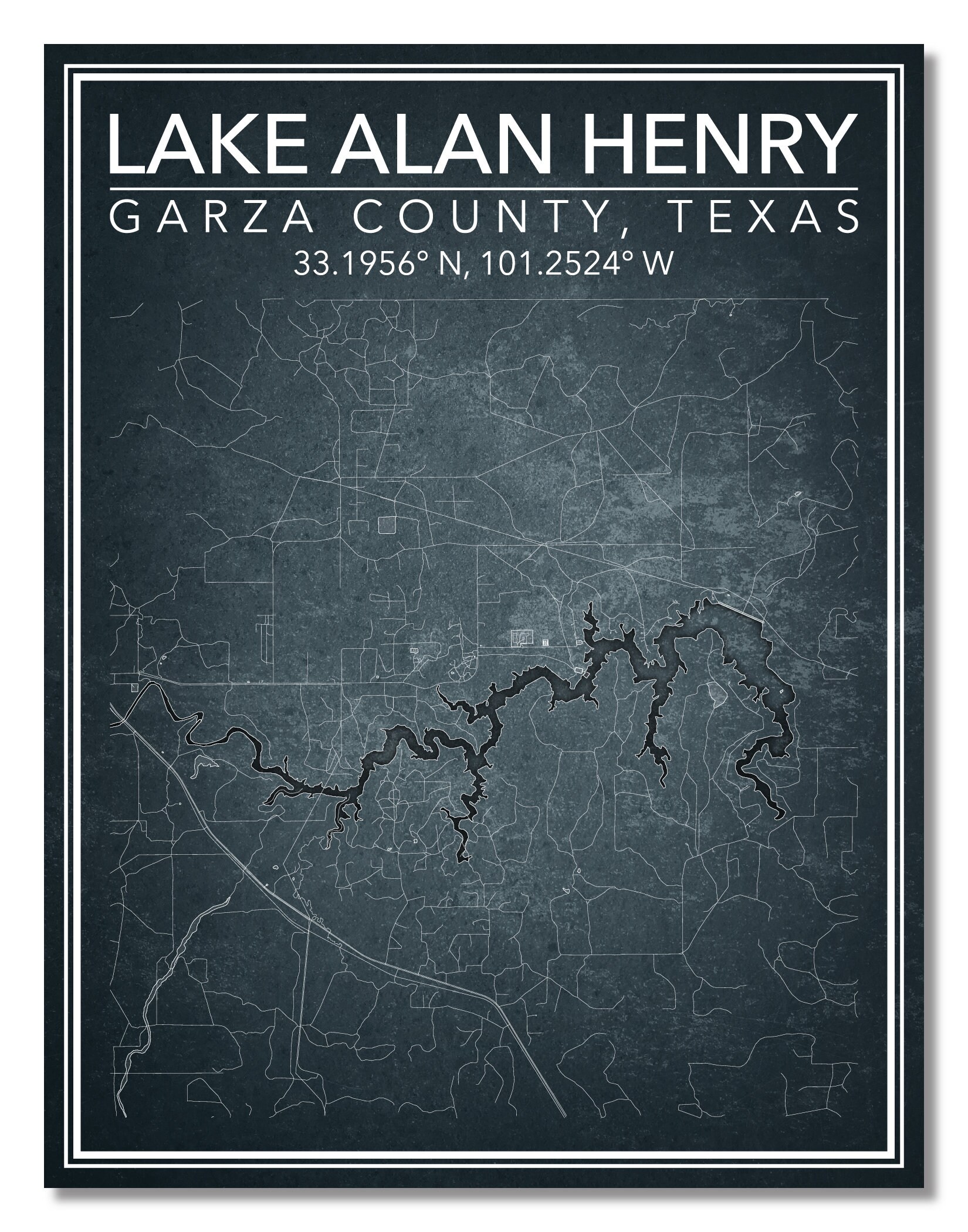 Wall Art Map Print of Lake Alan Henry Garza County Texas - Etsy