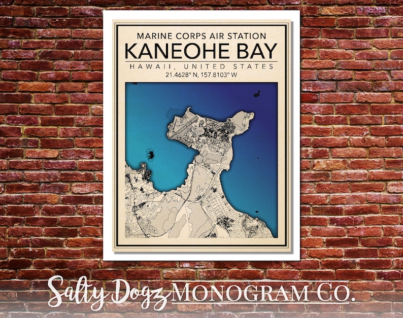 Wall Art Map Print of Marine Corps Air Station Kaneohe Bay - Etsy