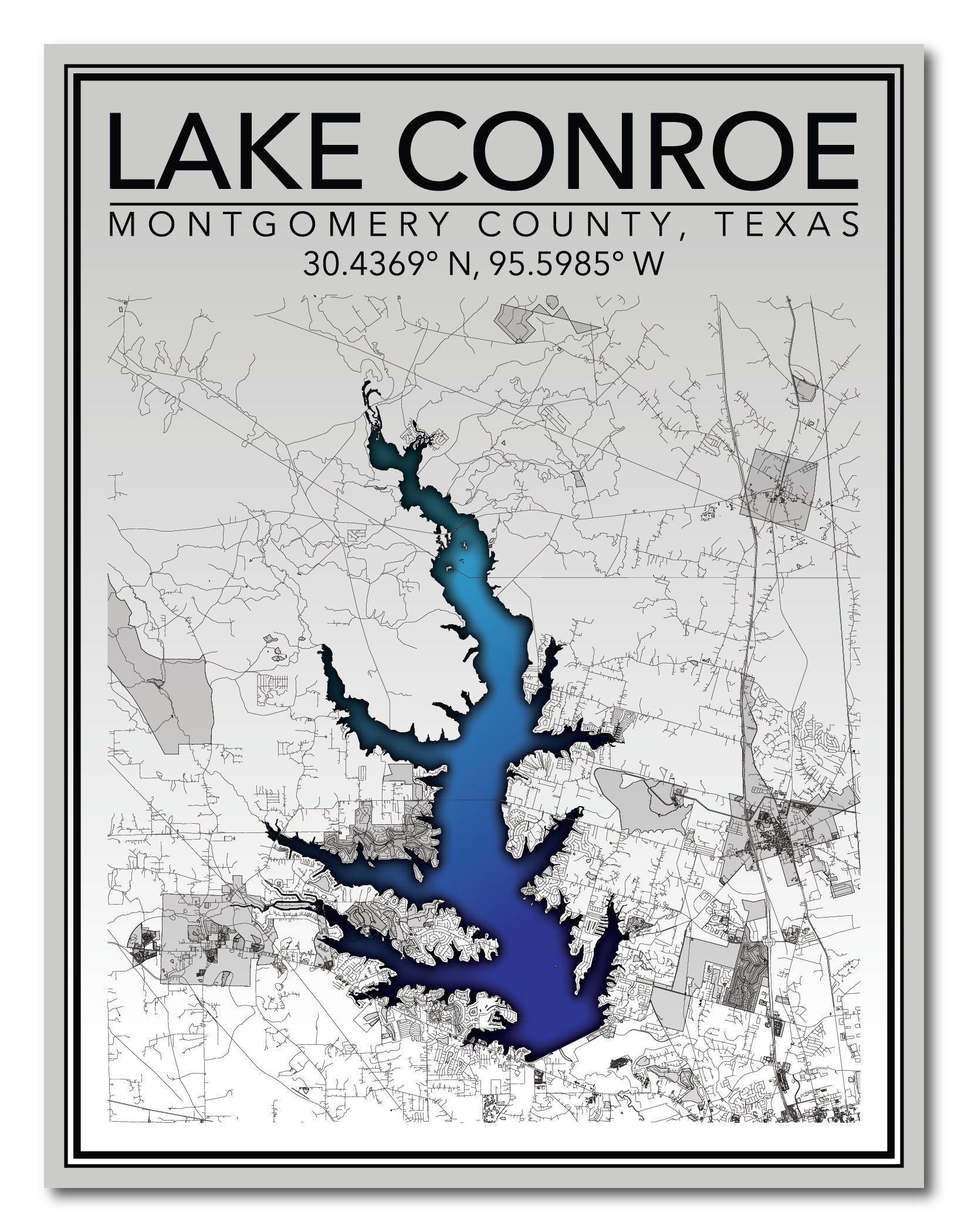 Wall Art Map Print of Lake Conroe Montgomery Montgomery | Etsy