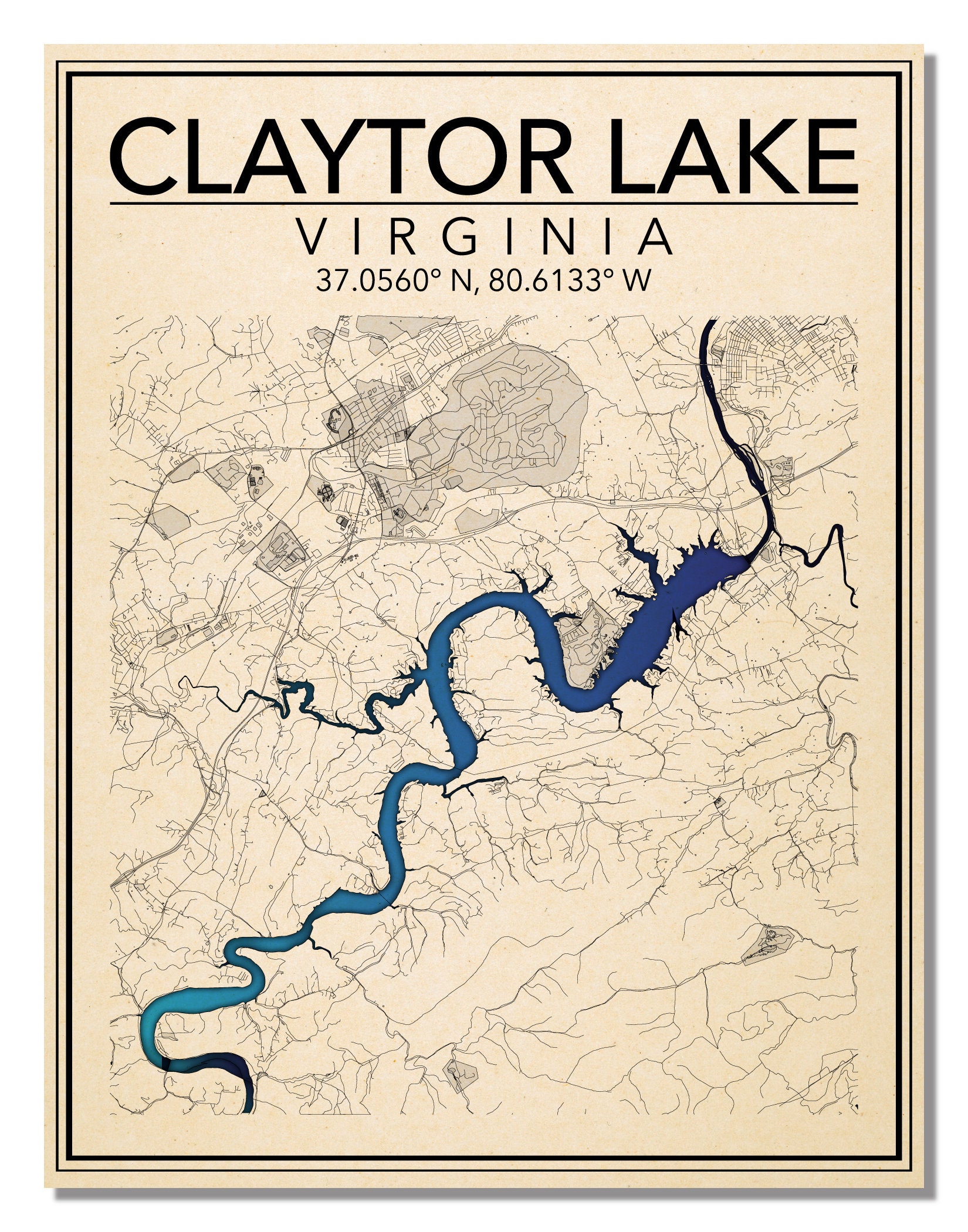 Wall Art Map Print of Claytor Lake Virginia - Etsy