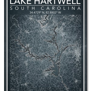 Wall Art Map Print of Lake Hartwell, South Carolina! - Etsy
