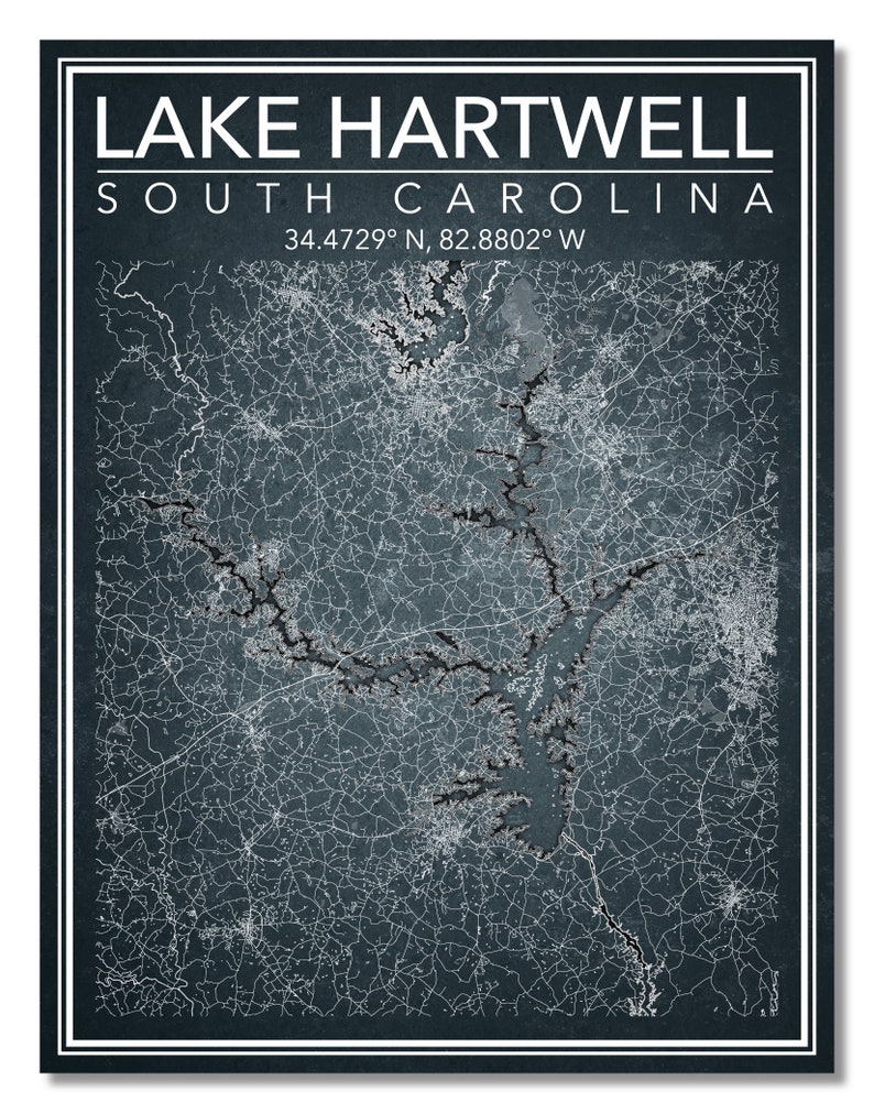 Wall Art Map Print of Lake Hartwell, South Carolina! - Etsy