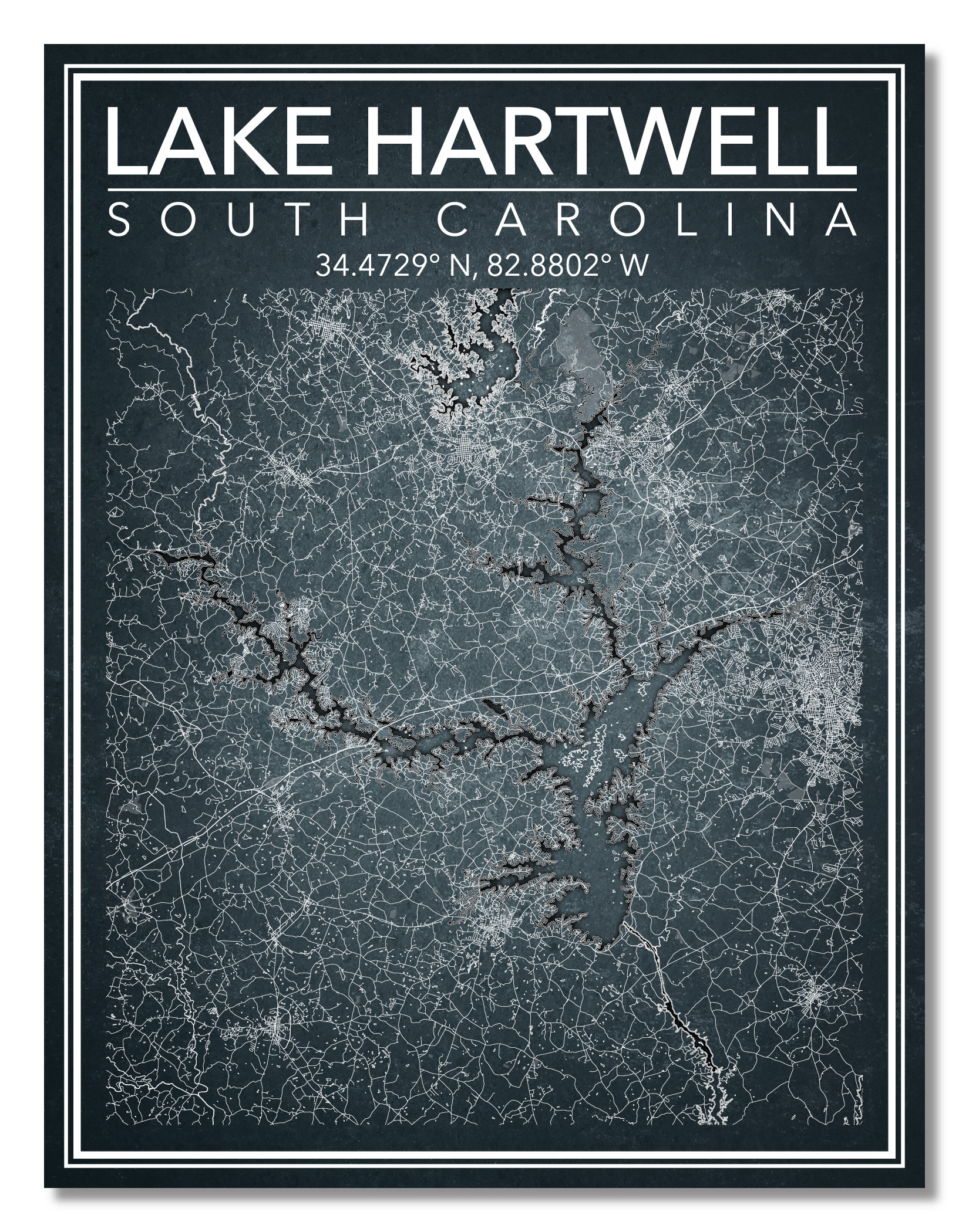 Wall Art Map Print of Lake Hartwell South Carolina - Etsy UK