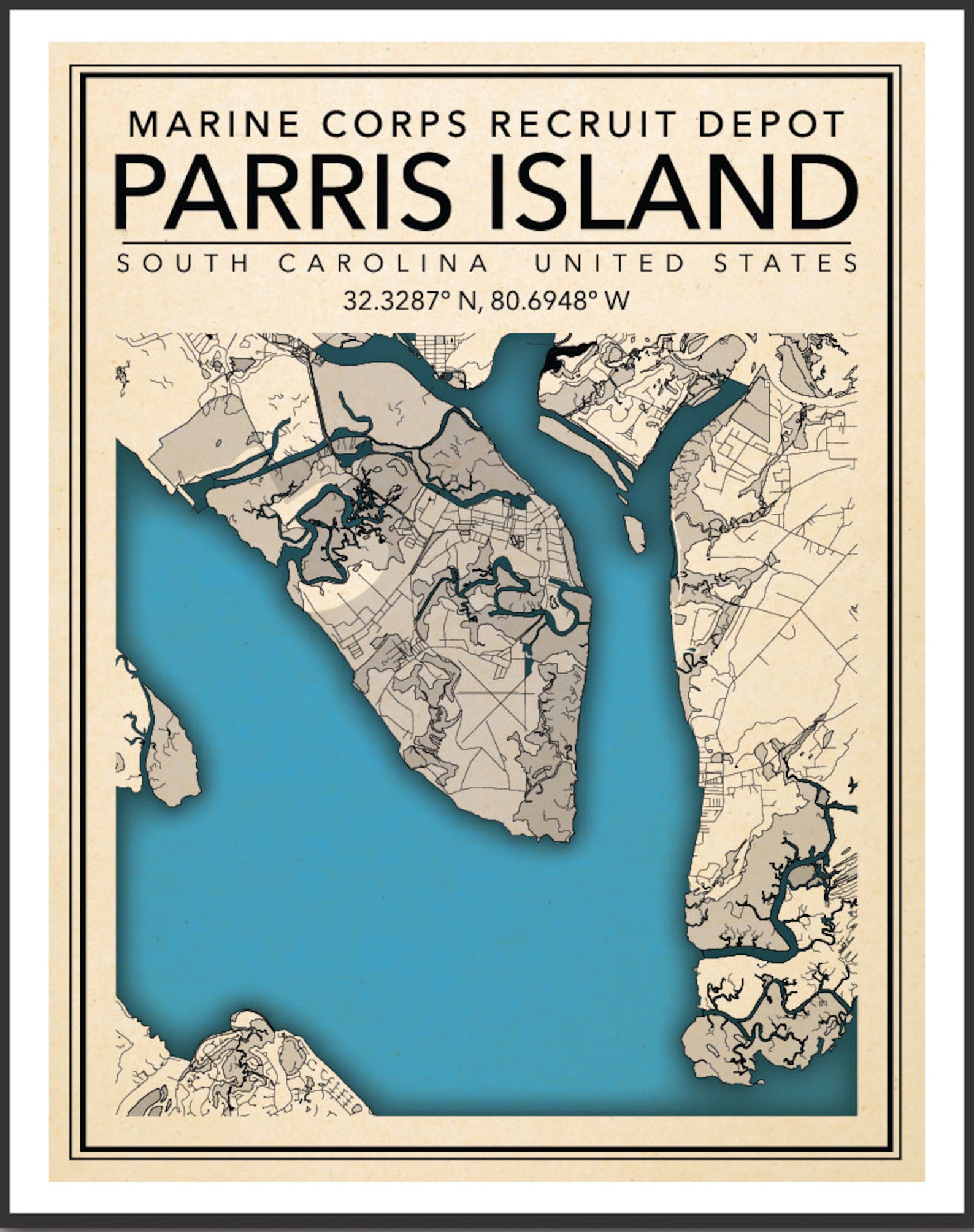 Wall Art Map Marine Corps Recruit Depot Parris Island- South Carolina ...