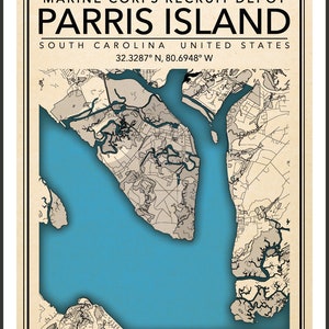 Wall Art Map Marine Corps Recruit Depot Parris Island- South Carolina ...