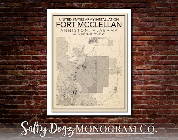 Wall Art Map Print of Fort Mcclellan Alabama United States - Etsy