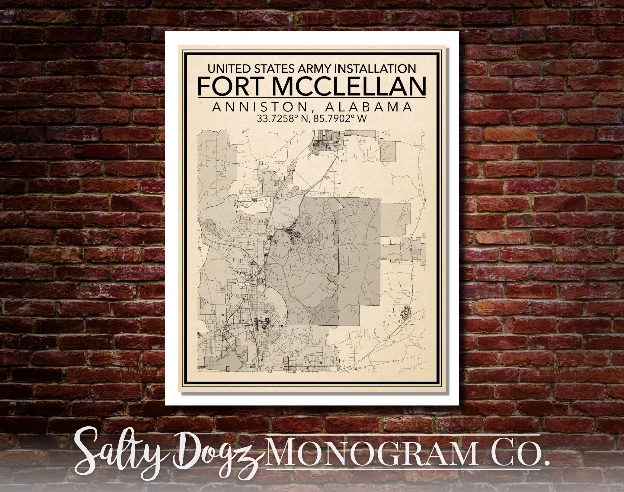 Wall Art Map Print of Fort McClellan, Alabama, United States! - Etsy 日本