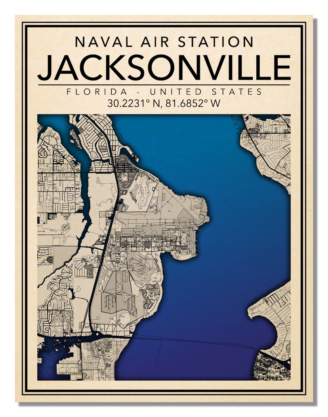 Wall Art Map Print of Naval Air Station Jacksonville Florida - Etsy
