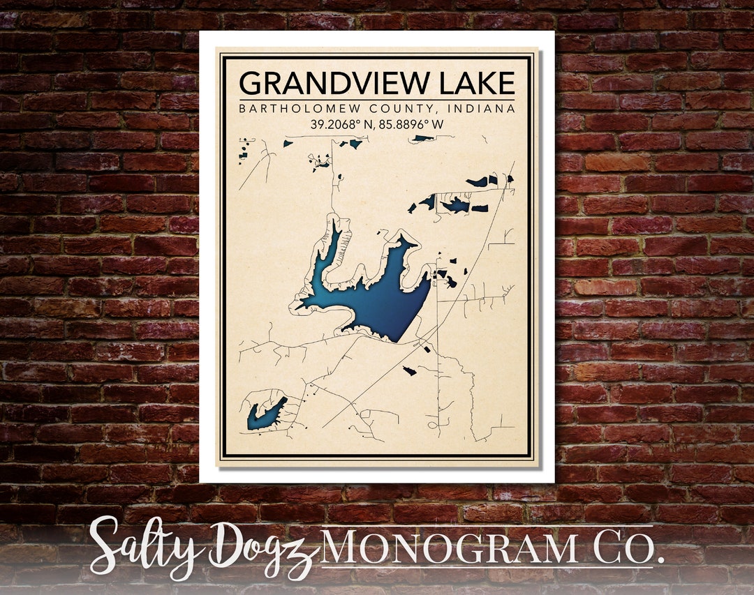 Wall Art Map Print of Grandview Lake, Bartholomew County, Indiana ...