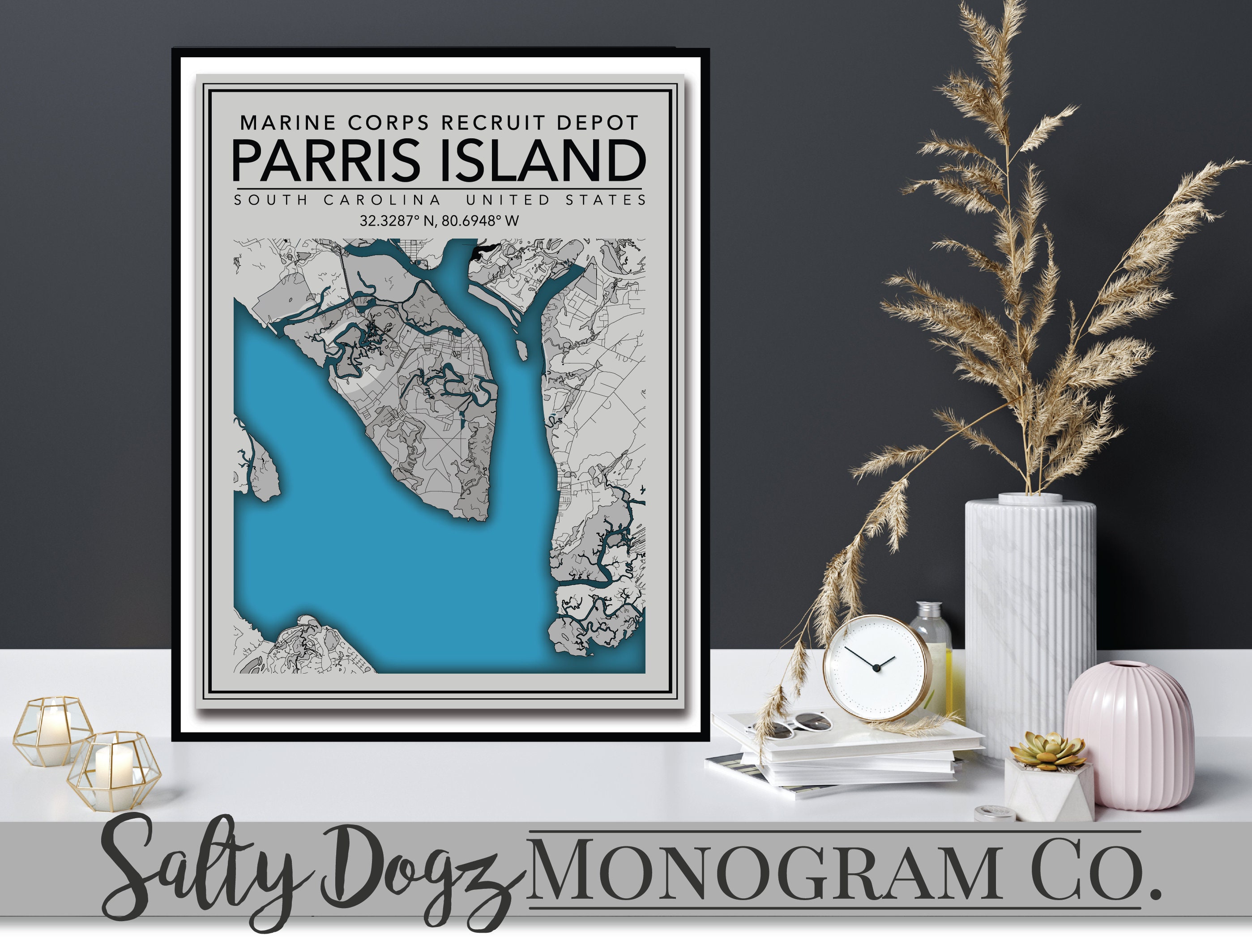 Wall Art Map Marine Corps Recruit Depot Parris Island- South Carolina ...