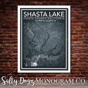Wall Art Map Print of Shasta Lake, Shasta County, California, United ...