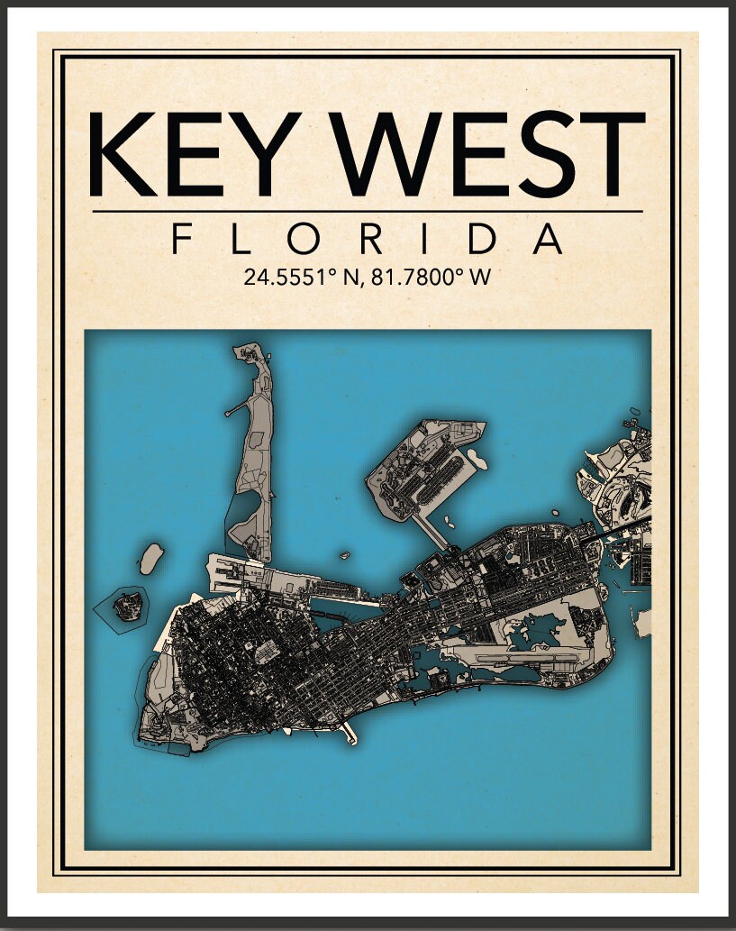 Wall Art Map Key West Florida | Etsy