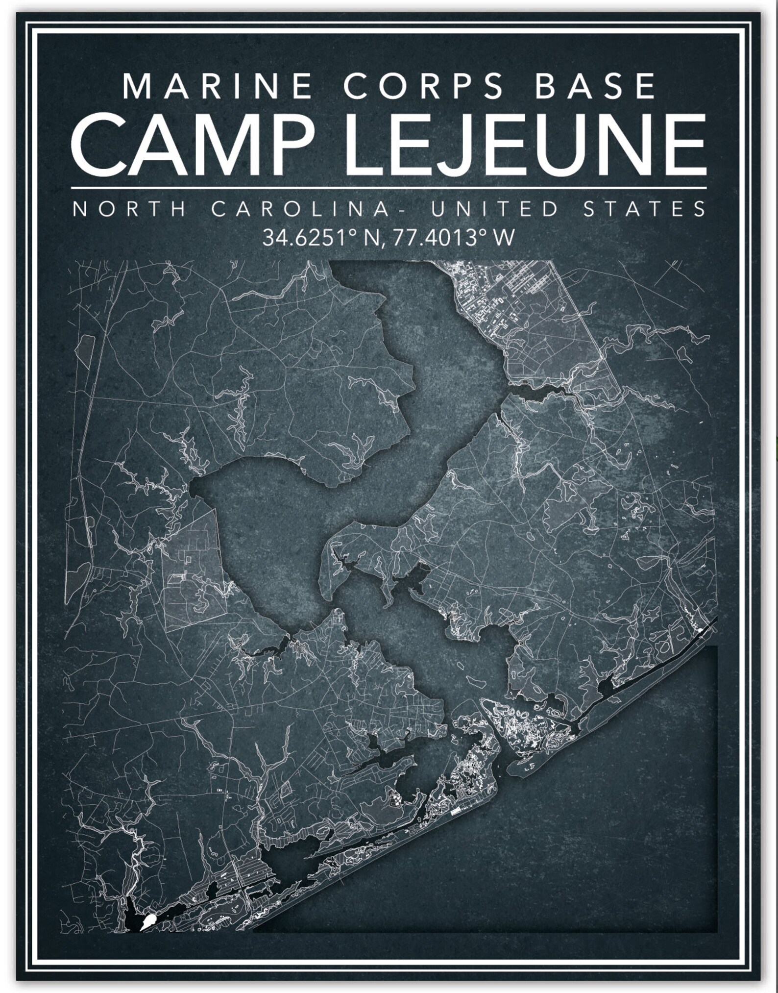 Wall Art Map United States Marine Corp Camp Lejeune - Etsy