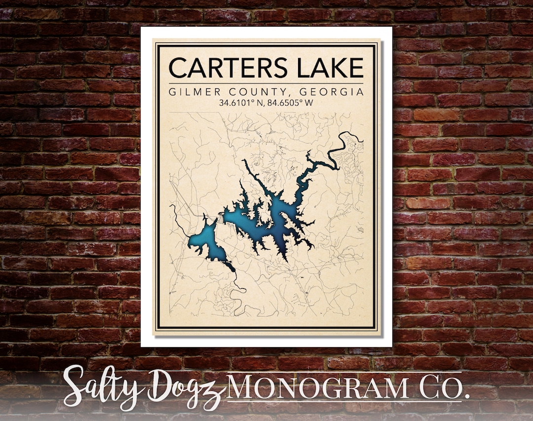 Wall Art Map Print of Carters Lake, Gilmer County, Georgia, United ...