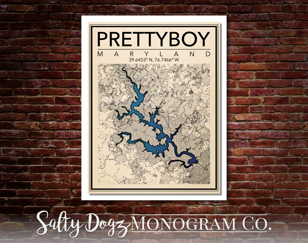 Wall Art Map Print of Prettyboy Reservoir, Maryland! - Etsy