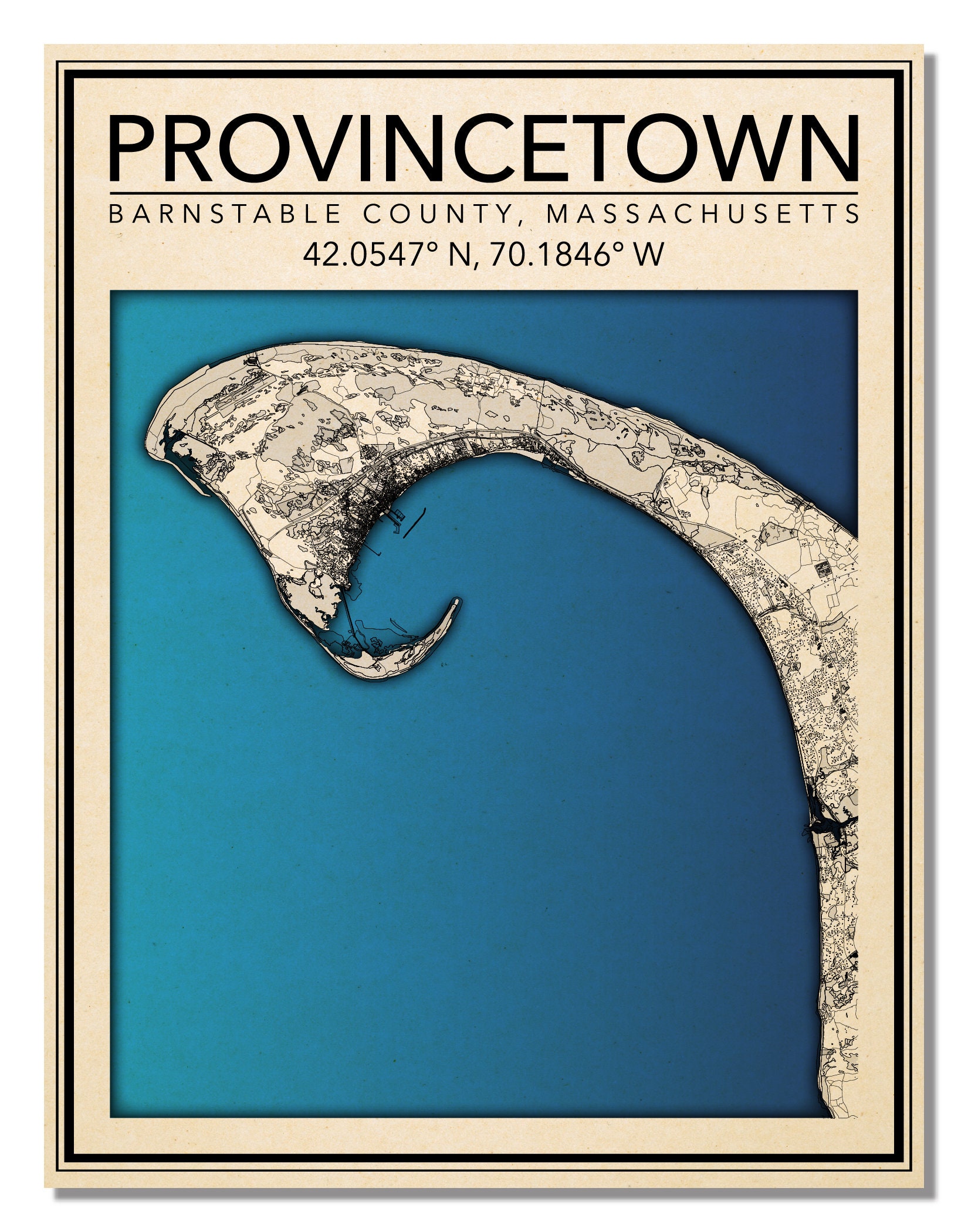 Wall Art Map Print of Provincetown Barnstable County - Etsy
