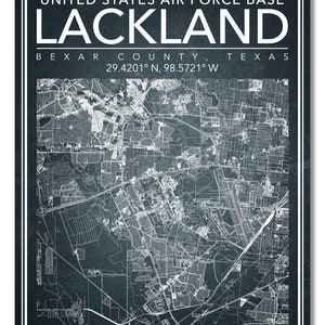 Wall Art Map Print of Lackland Air Force Base, San Antonio, Bexar ...