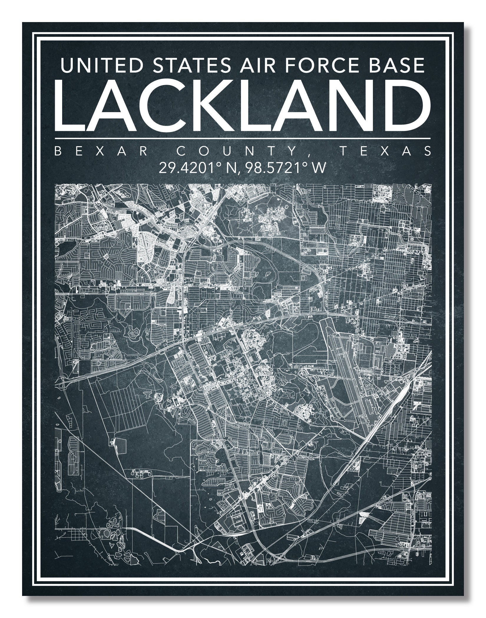 Wall Art Map Print of Lackland Air Force Base San Antonio - Etsy España