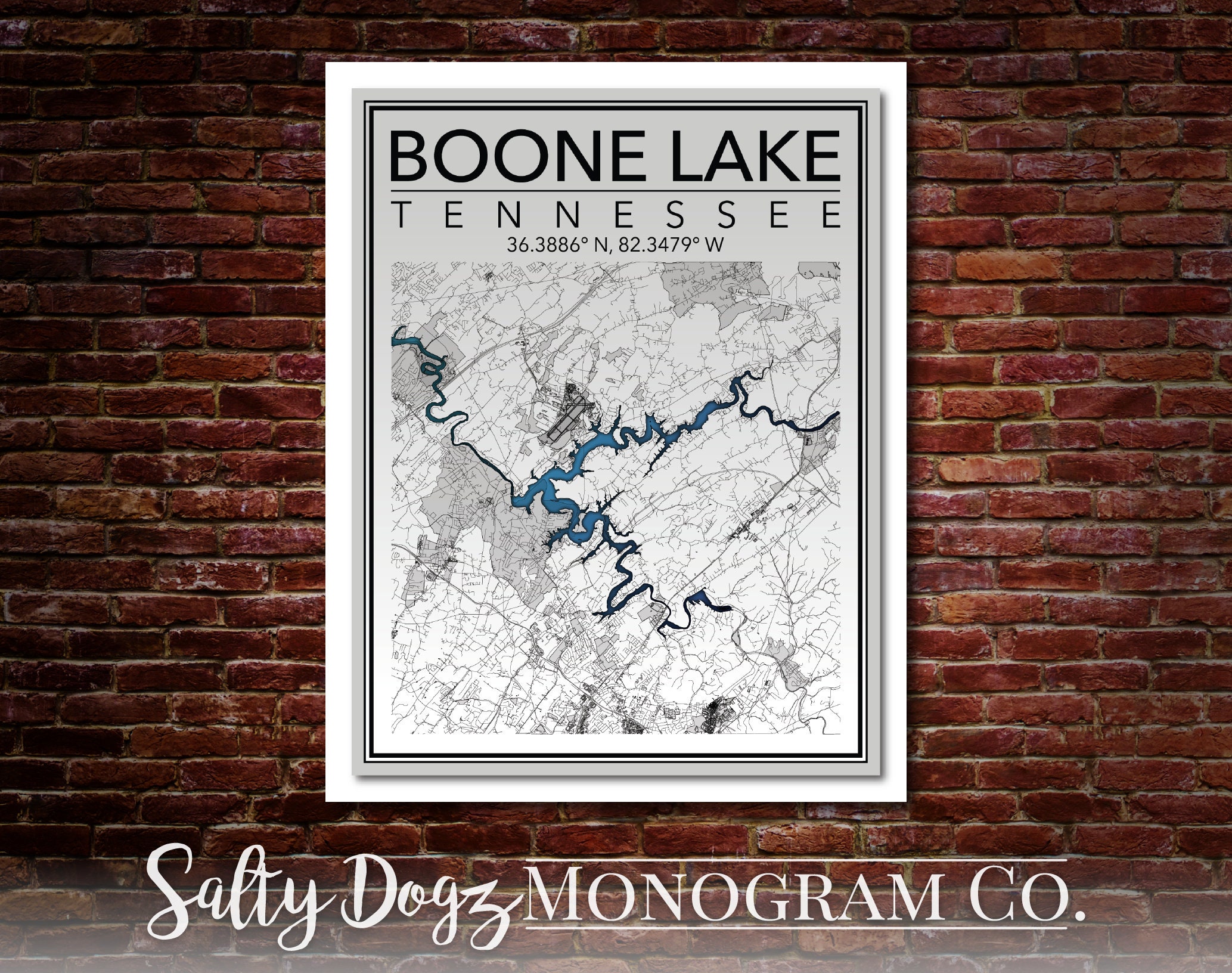 Wall Art Map Print of Boone Lake Tennessee - Etsy