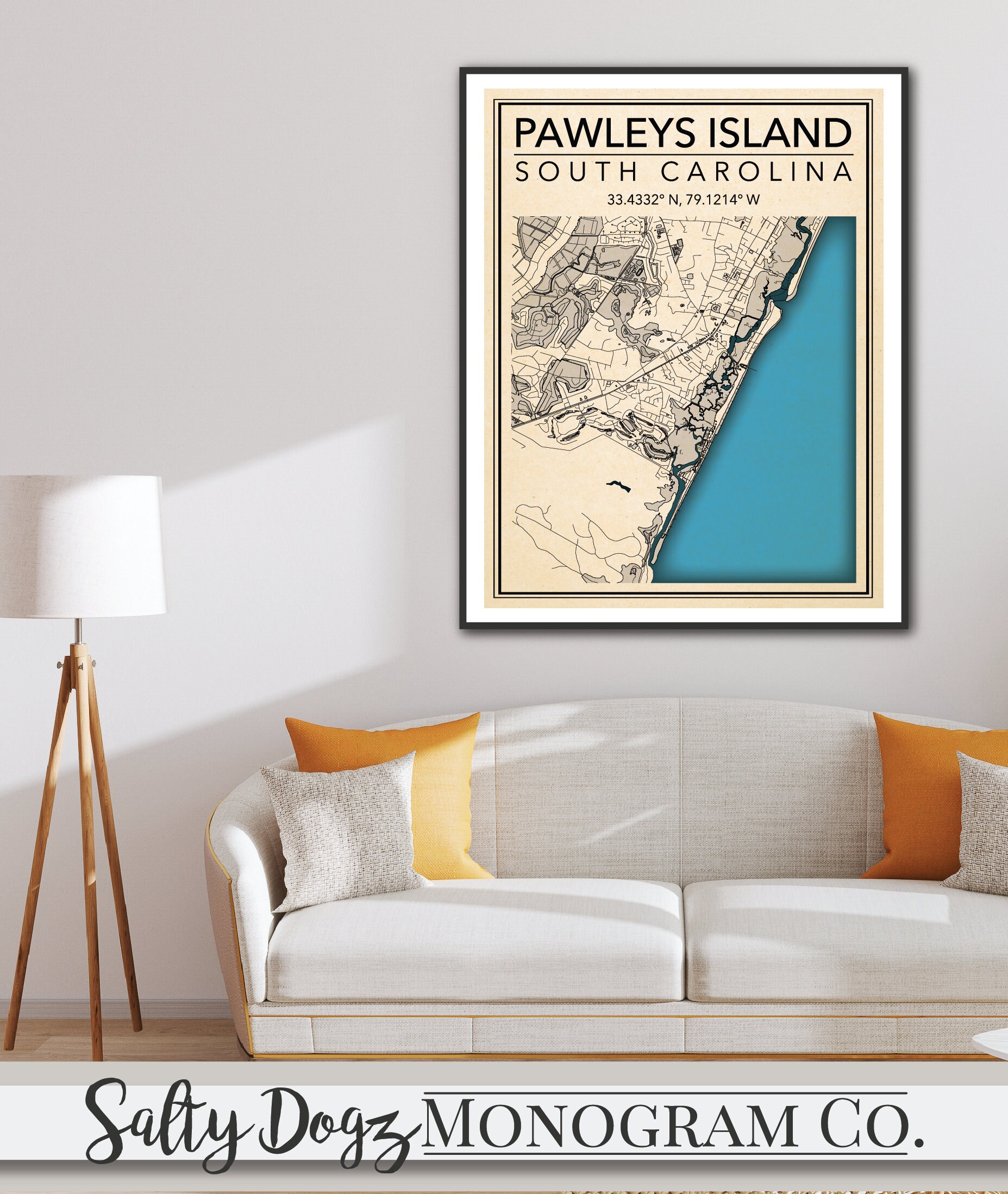 Wall Art Map Print Pawleys Island South Carolina | Etsy