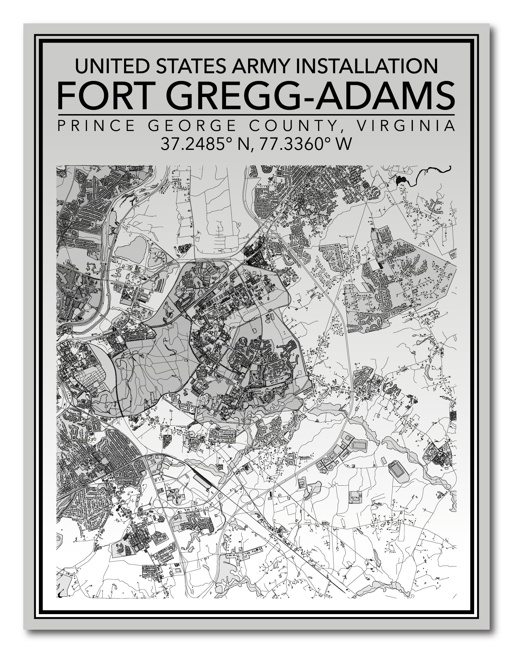 Wall Art Map Print of United States Army Installation Fort Greg-adams ...