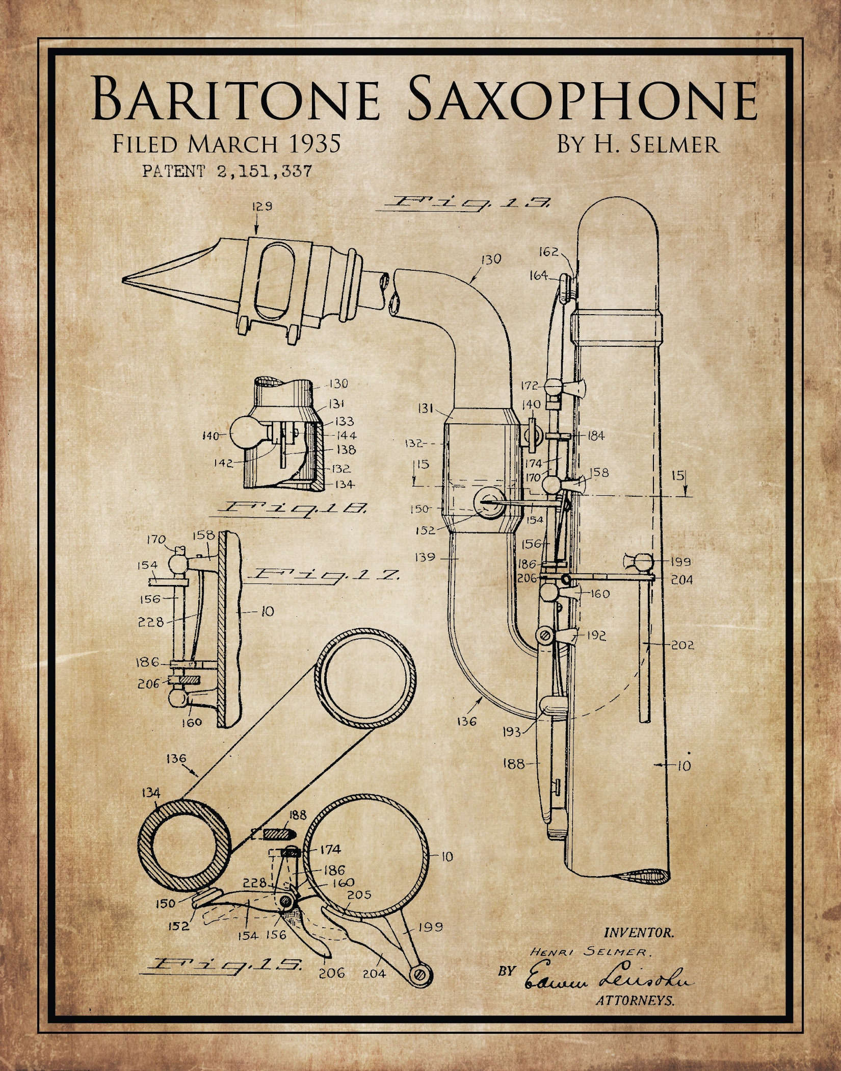 Vintage Baritone Saxophone Patent Print- Teacher Gift- Band Director - Etsy