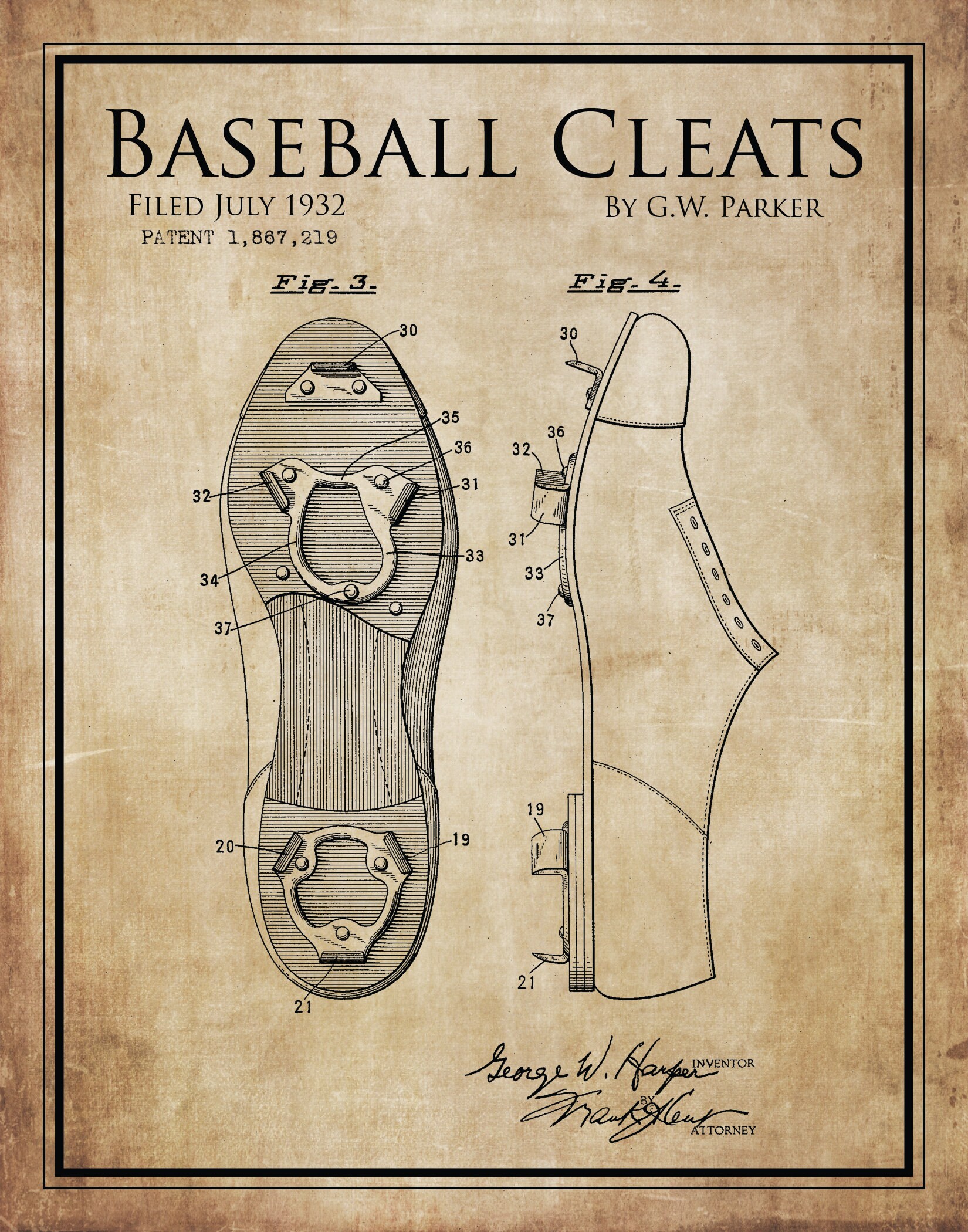 Vintage Baseball Cleats Patent Print Coach Gift Decor - Etsy UK