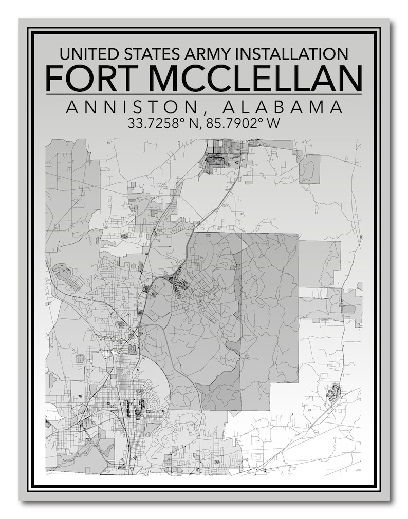 Wall Art Map Print of Fort Mcclellan, Alabama, United States! - Etsy