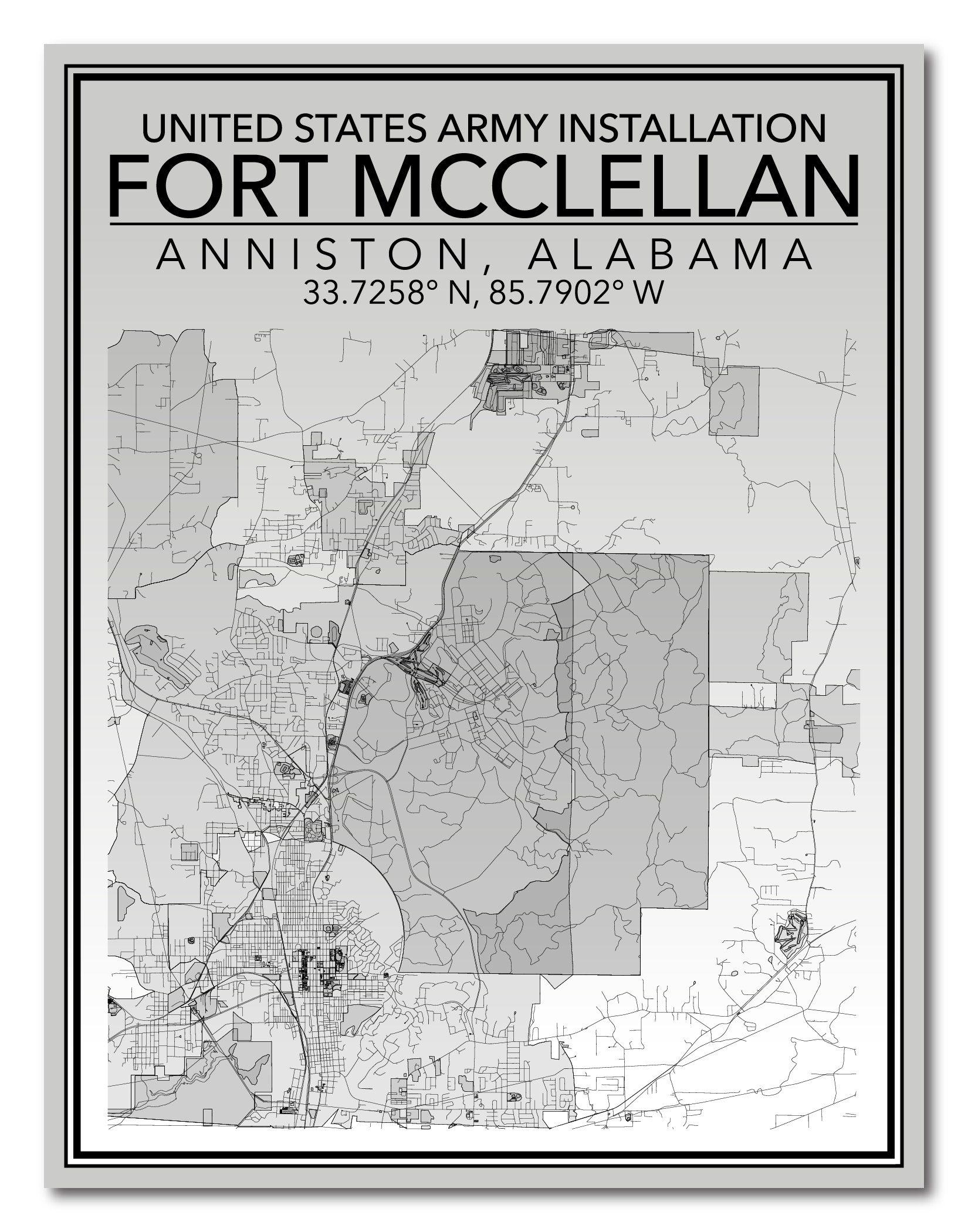 Wall Art Map Print of Fort Mcclellan, Alabama, United States! - Etsy