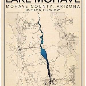 Wall Art Map Print of Lake Mohave, Arizona! - Etsy