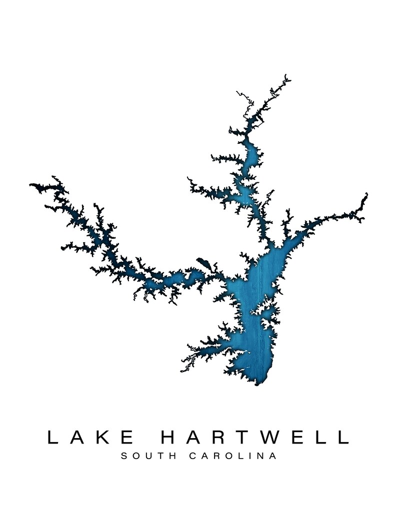 Wall Art Map Print of Lake Hartwell South Carolina - Etsy