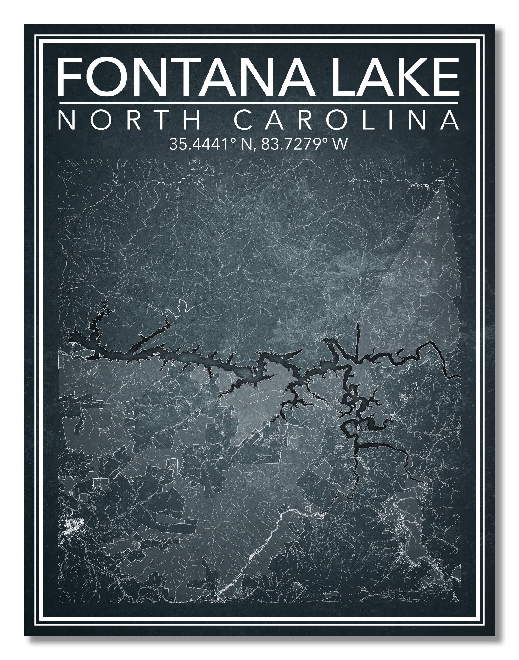 Wall Art Map Print of Lake Fontana, North Carolina!!! - Etsy