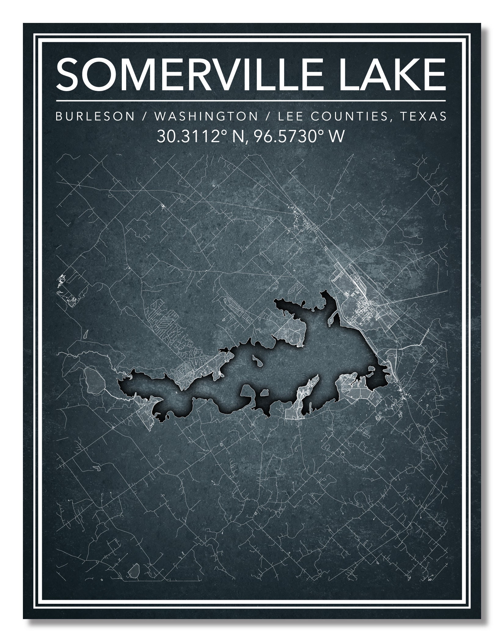 Wall Art Map Print of Somerville Lake Burleson County Texas | Etsy