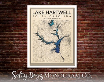 Lake Hartwell Map | Etsy